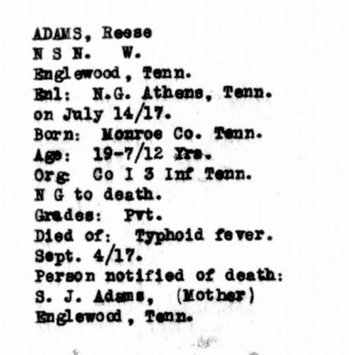 East Tennessee Veterans Memorial Association — Adams, Reese